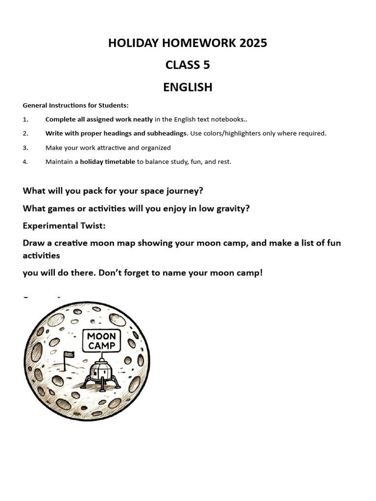 Class 5 English Holiday Homework 2025 | PDF | Grammatical Gender | Noun
