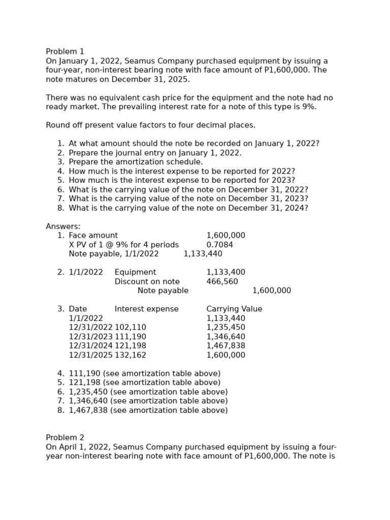 Non-Interest Bearing Note Accounting | PDF | Book Value | Interest