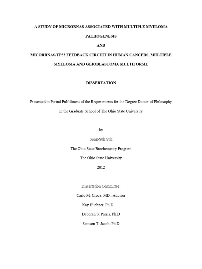 A Study of MicroRNAs Associated With Multiple Myeloma Pathogenesis and ...