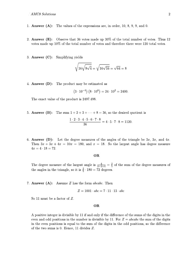 Hw04 Part1 AMC8 Solutions Sent | PDF