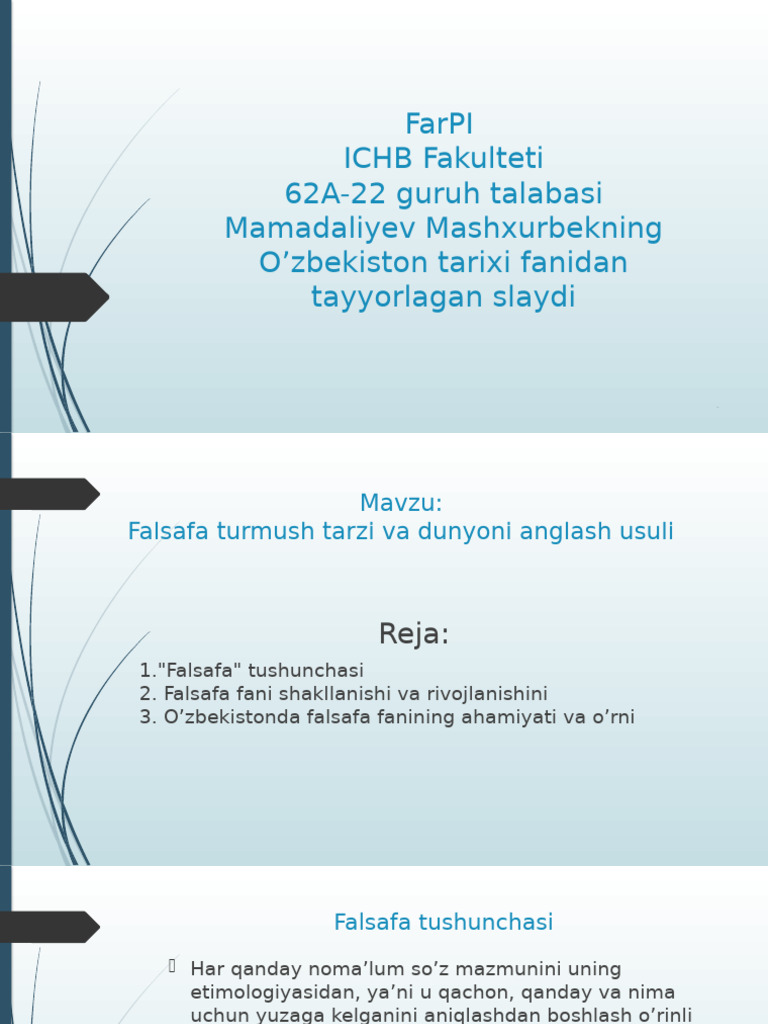 Falsafa Turmush Tarzi Va Dunyoni Anglash | PDF