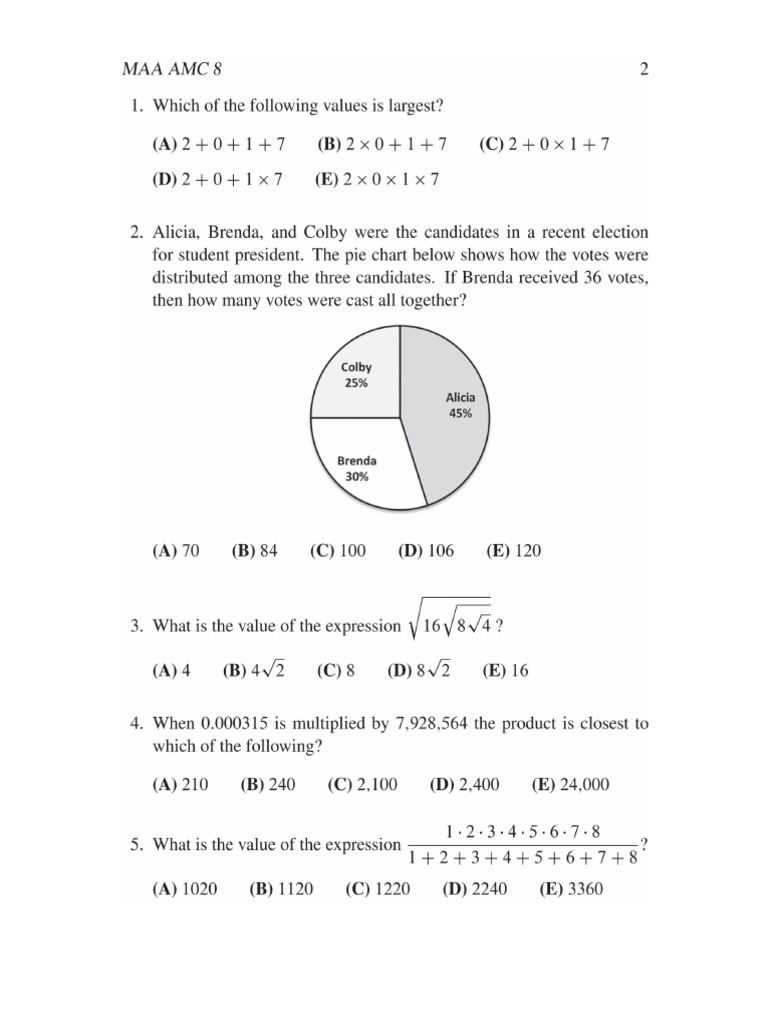 Hw04 Part1 AMC8 Problems Sent | PDF