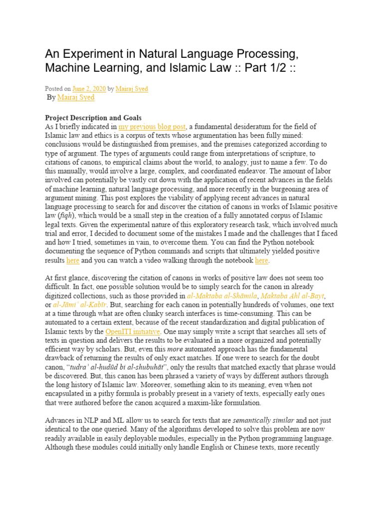An Experiment in Natural Language Processing | PDF | Paragraph | Argument