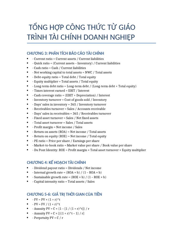 Tong Hop Cong Thuc TCDN Day Du | PDF | Equity (Finance) | Revenue