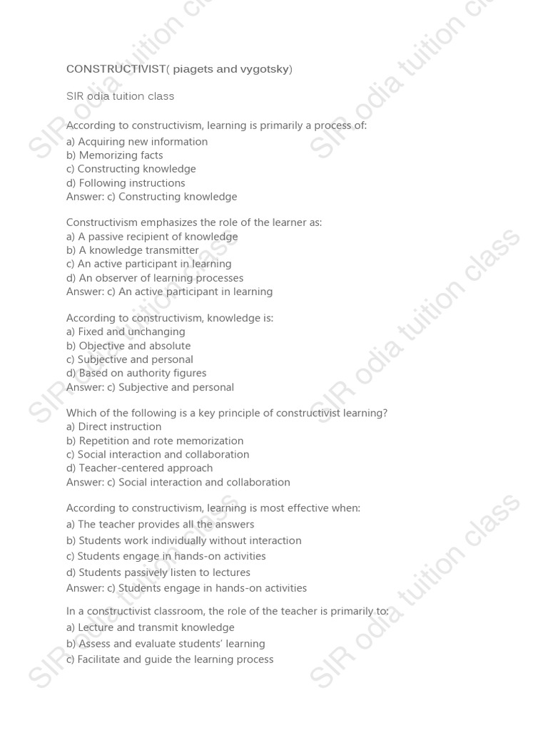 CONSTRUCTIVIST (Piaget and Vygotsky) | PDF | Constructivism (Philosophy Of Education ...