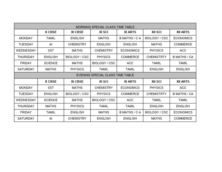 Special Class Time Table | PDF