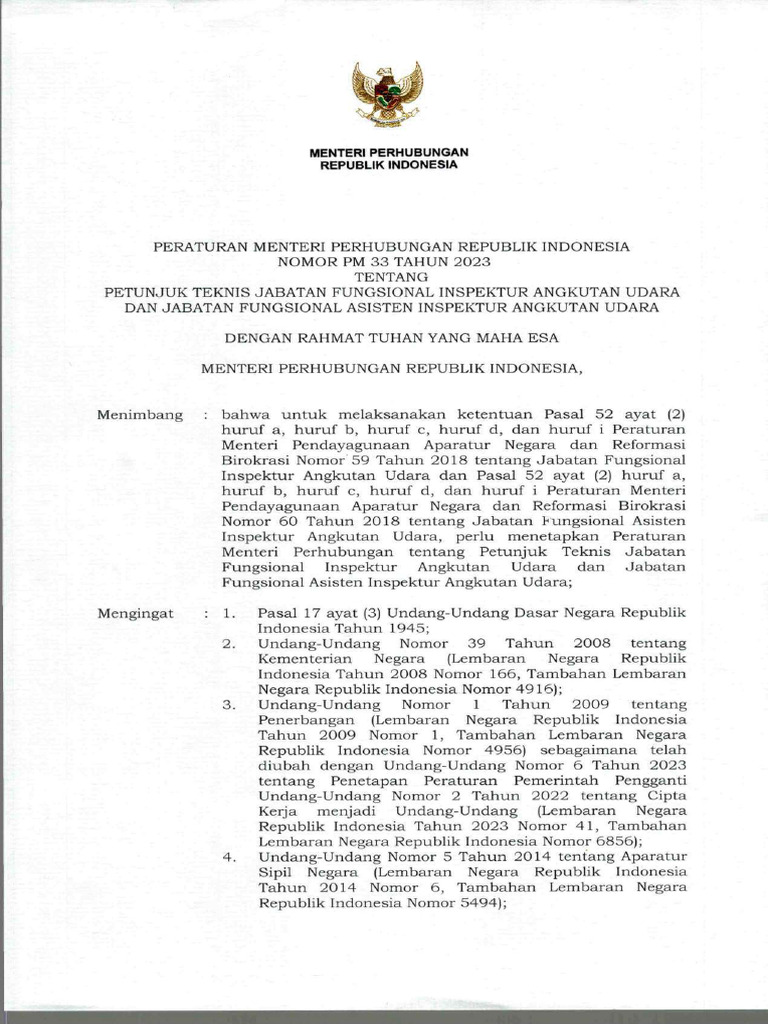 Petunjuk Teknis Jabatan Inspektur Udara | PDF