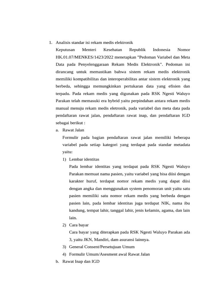 Standar Isi Rekam Medis Elektronik | PDF