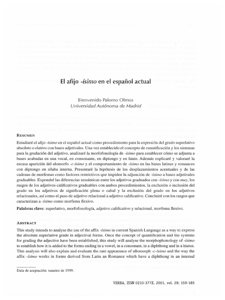 El Afijo Ísimo en Español Acutal (Olmos 1999) | PDF