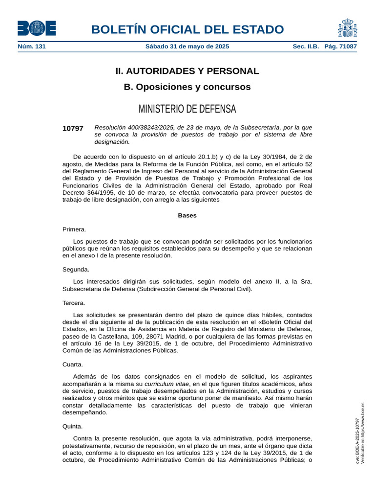 Convocatoria de Puestos en Defensa 2025 | PDF | Gobierno
