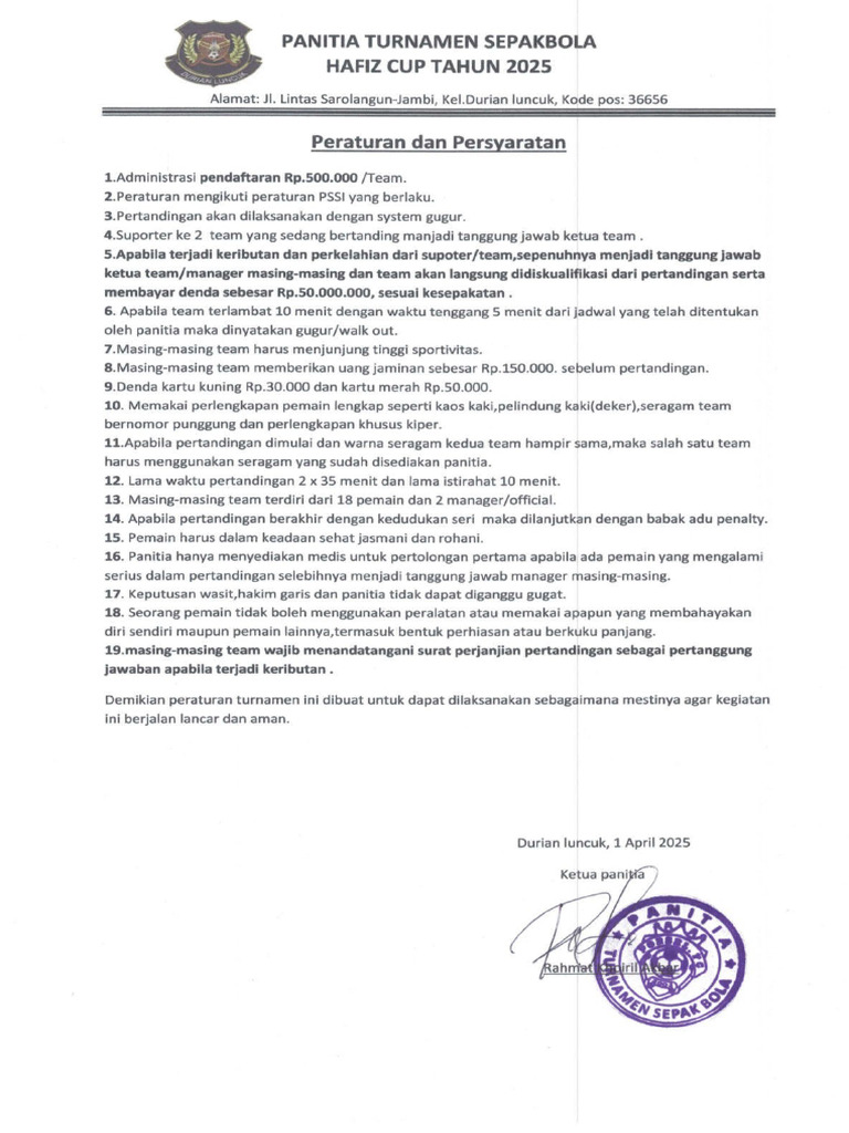 Form Peserta Turnamen Hafiz Cup 2025 | PDF