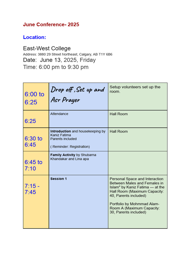 June Conference Schedule | PDF