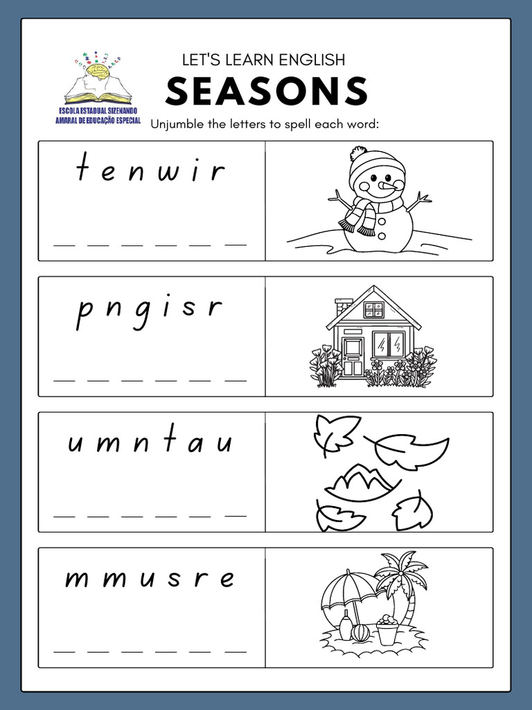 English Spelling Seasons Worksheet in Coloured Clean Style - 20250529 ...
