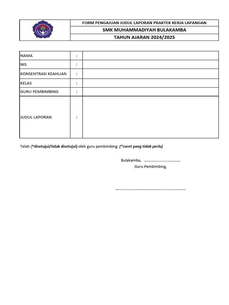 Form Pengajuan Judul Laporan PKL | PDF