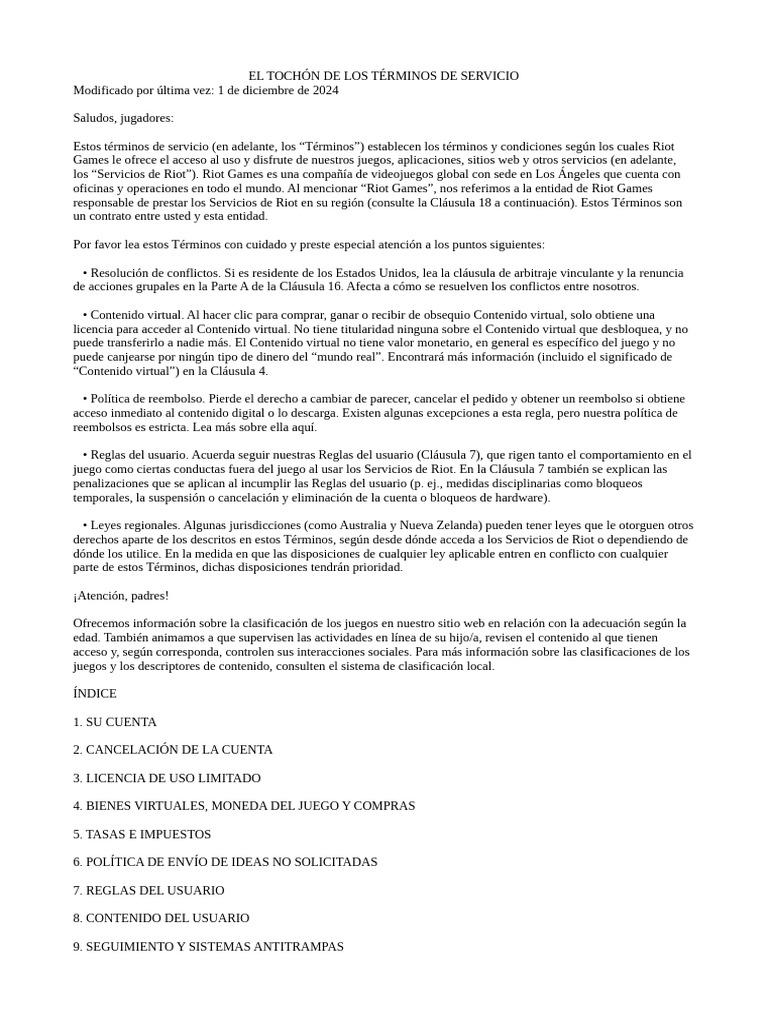 Los Términos de Servicio de Riot Games (LEGIBLE) | PDF | Derechos de ...