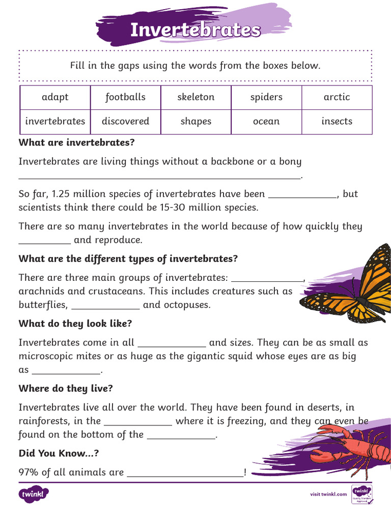 T TP 1730376952 Invertebrates Cloze Activity Ver 4 | PDF | Invertebrate ...