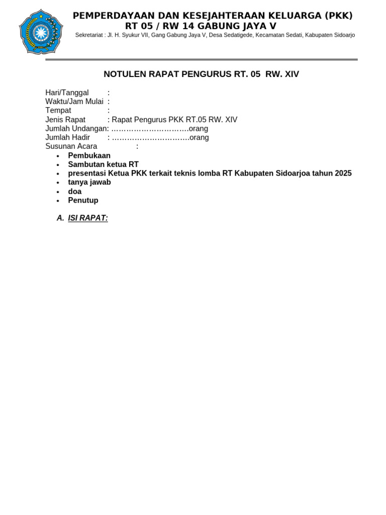 Notulen Rapat PKK RT 05 RW 14 | PDF