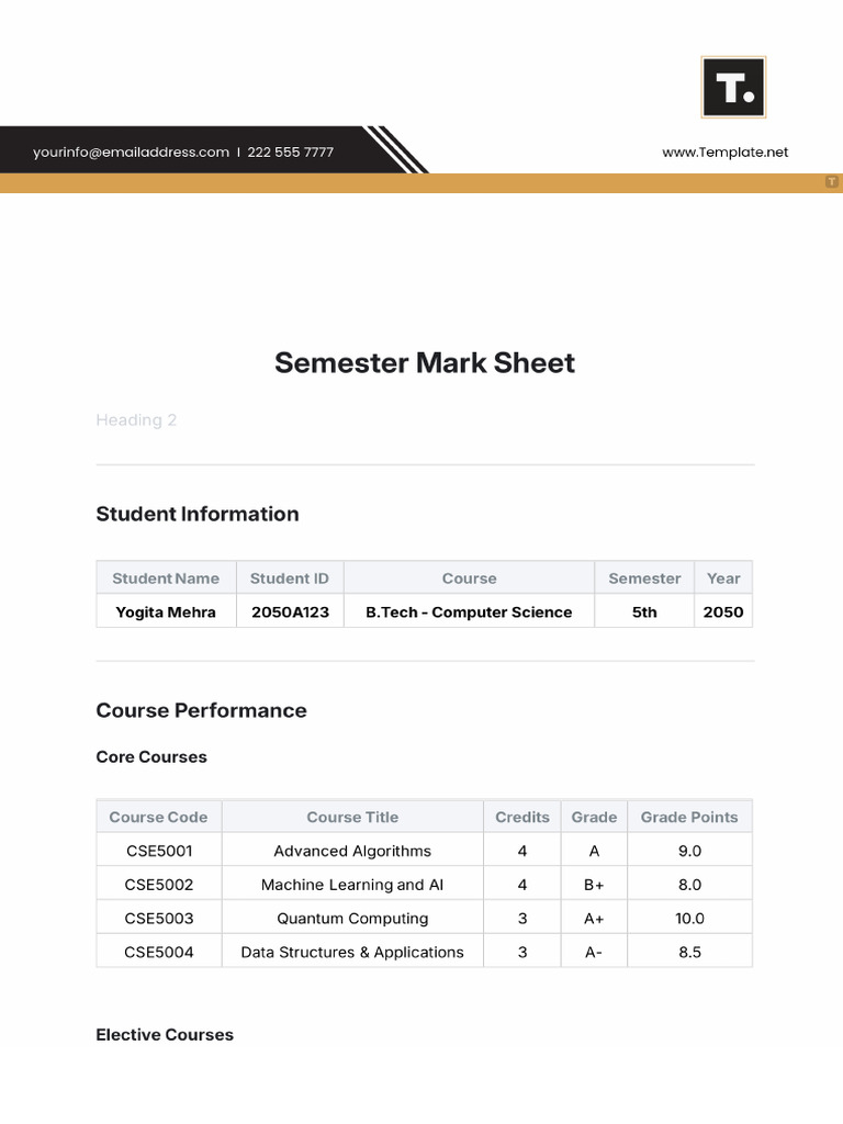 Semester Mark Sheet Template | PDF