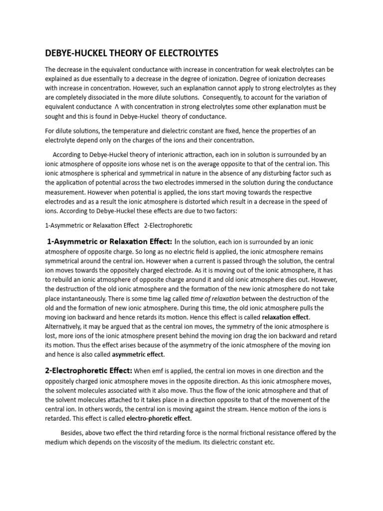 Debye Huckel Theory | PDF | Physical Sciences | Analytical Chemistry
