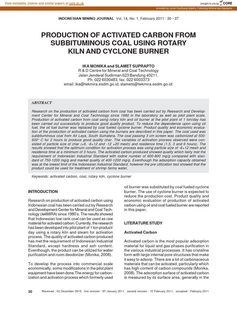 Production of Activated Carbon From Subb | PDF | Pyrolysis | Coal