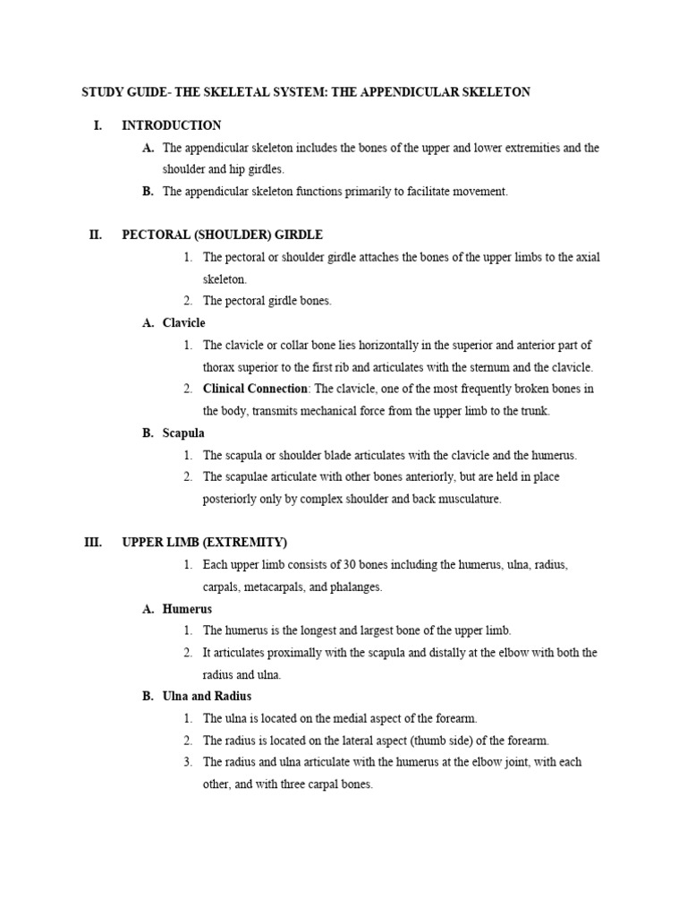 The Skeletal System- The Appendicular Skeleton-Study Guide-1 | PDF ...