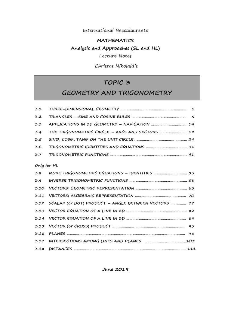 IB Mathematics: Geometry & Trigonometry Notes | PDF | Trigonometry ...