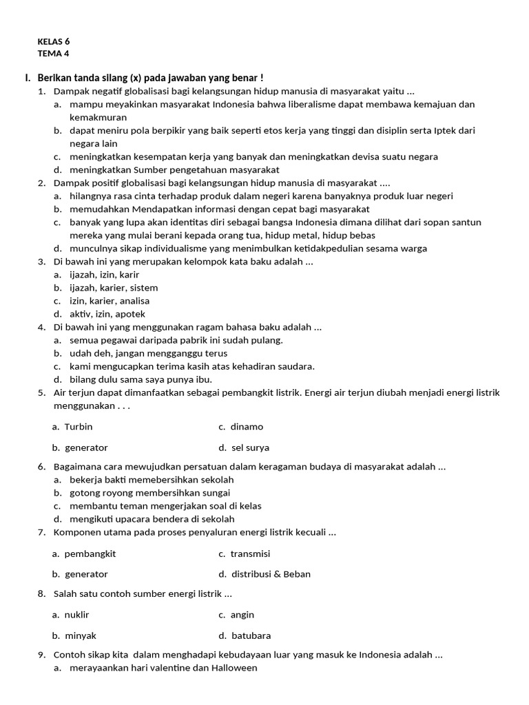 Soal Les Kls 6 Tema 4 | PDF