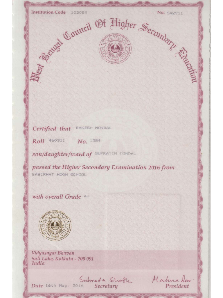 Hs Certificate | PDF