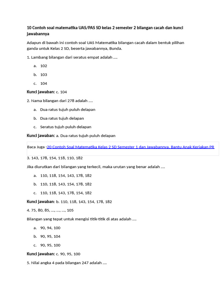 10 Contoh Soal Matematika UAS | PDF