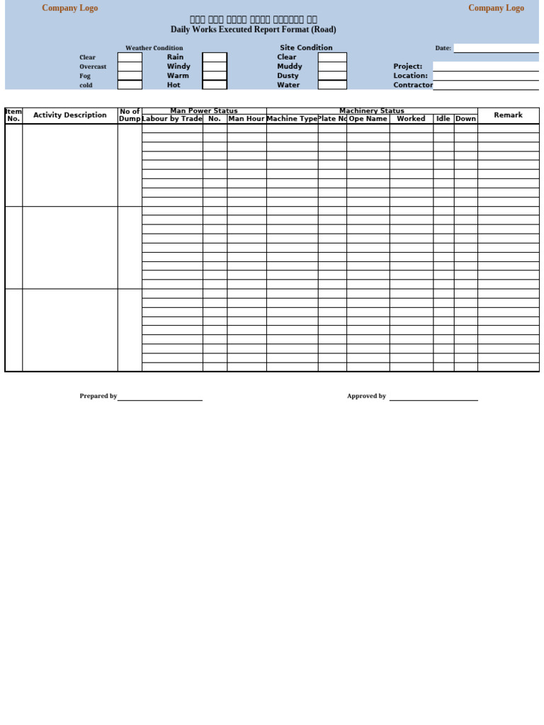 Daily Works Executed Report Format | PDF