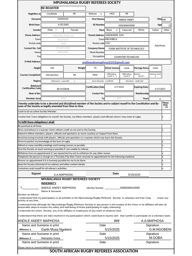 Referees Registration Form Template | PDF | Referee