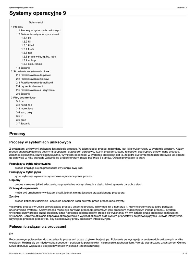 Systemy Operacyjne 09 - Lab | PDF