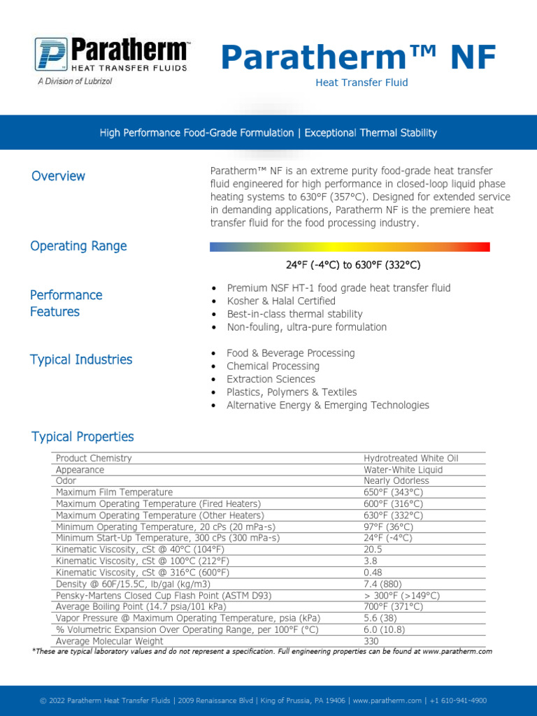 Paratherm NF Bulletin Mar2022 | PDF | Viscosity | Heat Transfer