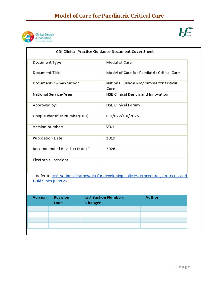 Model of Care For Paediatric Critical Care | PDF | Intensive Care ...