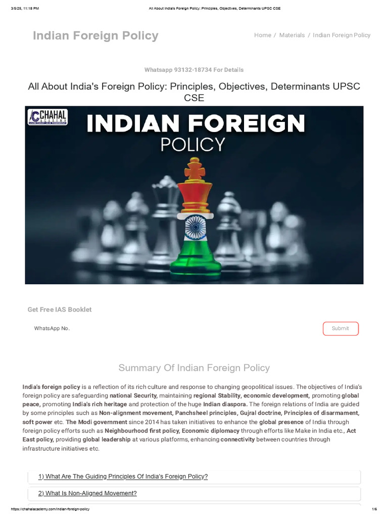 All About India's Foreign Policy - Principles, Objectives, Determinants ...