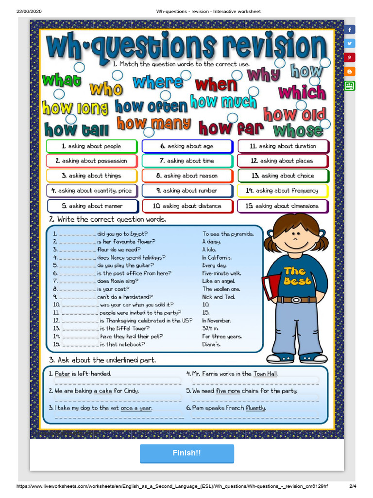 Wh-Questions - Revision - Interactive Worksheet | PDF
