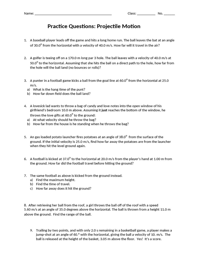 Projectile Motion Practice Questions | PDF