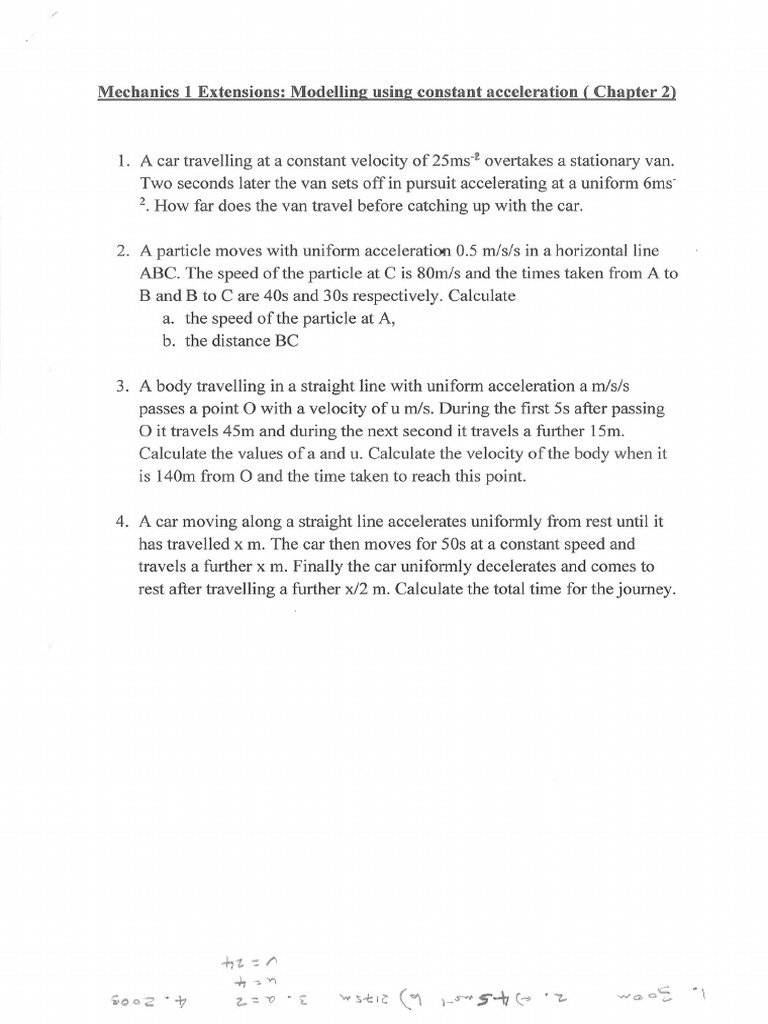 M1 SUVAT Ext Questions - With Answers Only | PDF