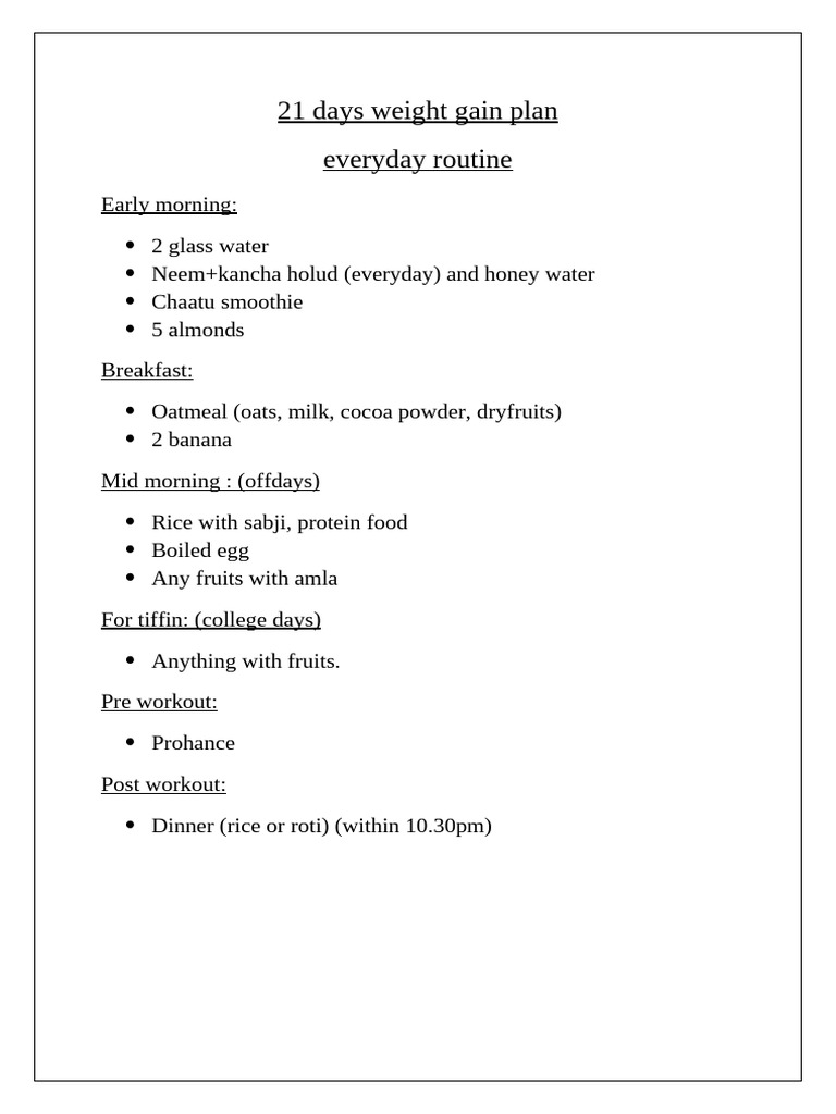 21 Days Weight Gain Plan | PDF