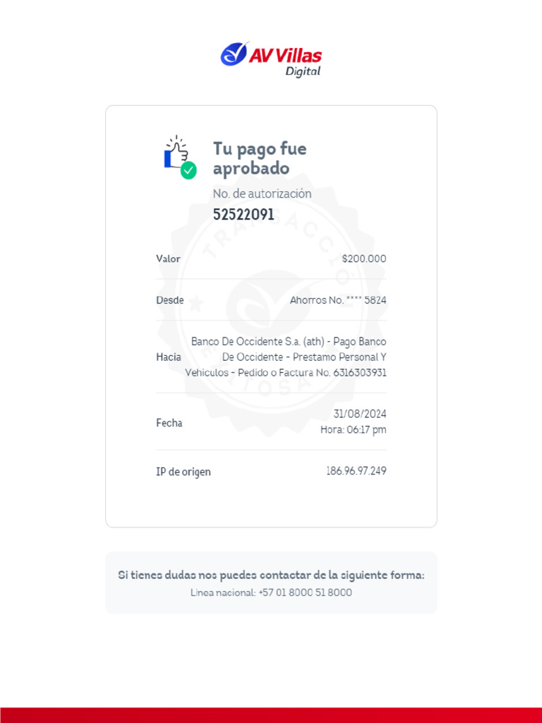 Comprobante de Pago Occidente 31 de Agosto | PDF