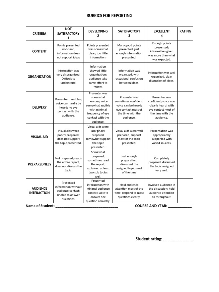 Rubrics For Individual Reporting | PDF