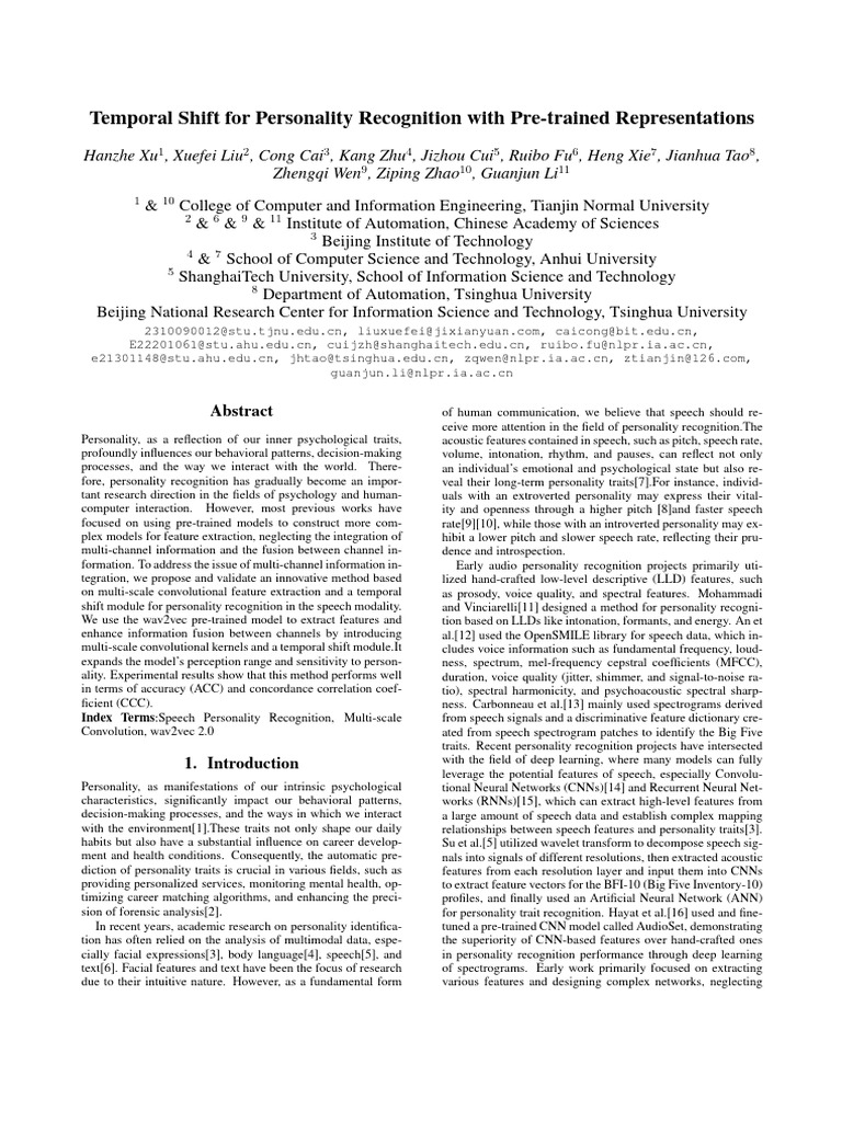 Temporal Shift For Personality Recognition With Pre-Trained ...