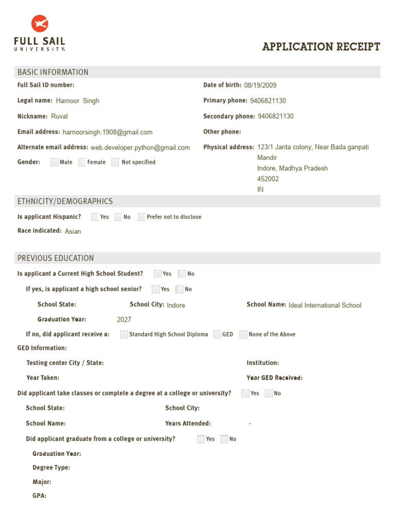 Full Sail Online Admissions Application | PDF | General Educational Development | Trademark