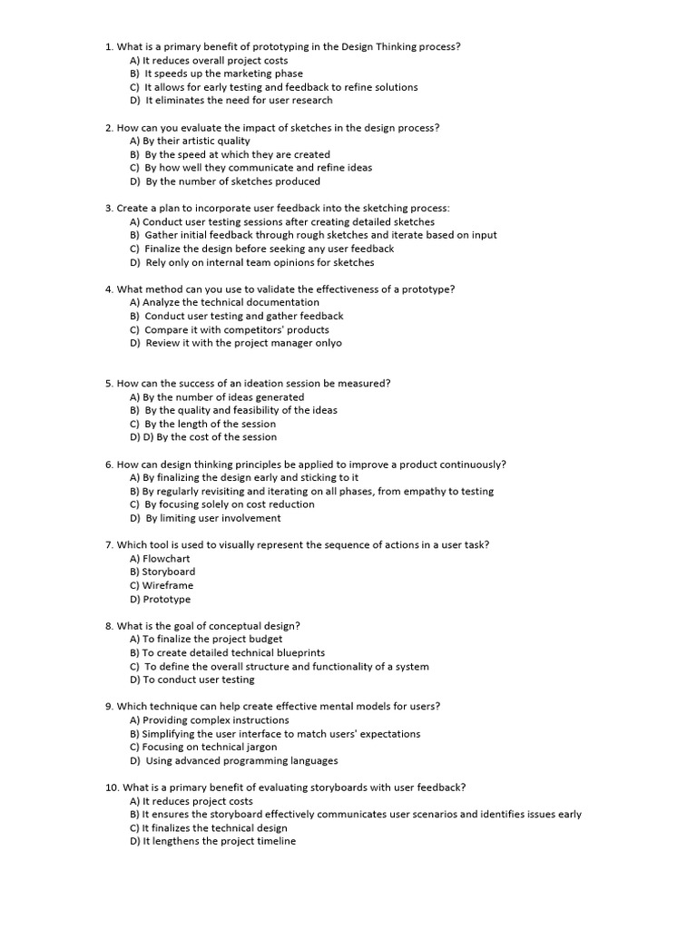 Class Assignment 2 (QUIZ) - 4th Sem | PDF | Design Thinking | Prototype