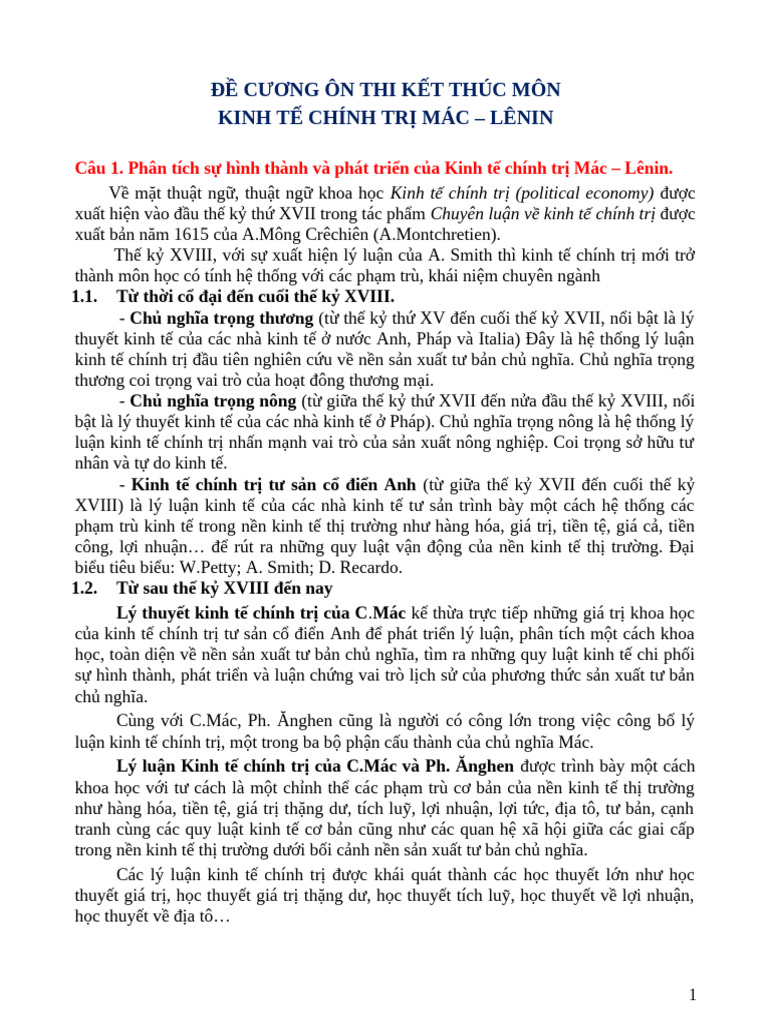 De Cuong On Thi Het Mon KTCT M-LN | PDF