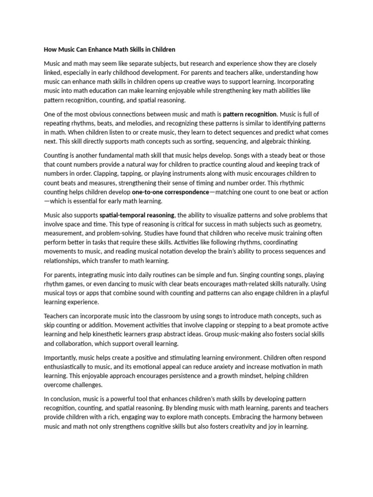 Music's Role in Boosting Math Skills | PDF | Teaching Mathematics ...
