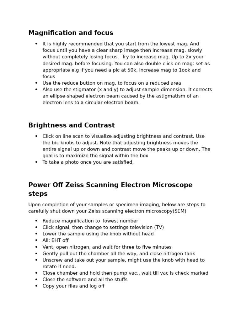 SEM Imaging and Shutdown Procedures | PDF