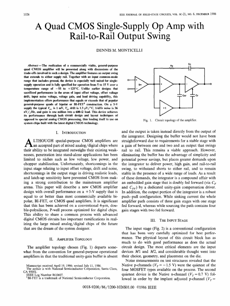 A Quad CMOS Single Supply Op Amp With Rail-To-Rail Output Swing | PDF ...