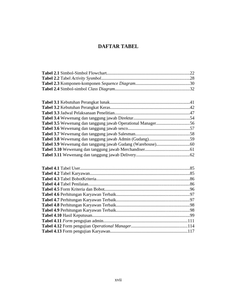 Daftar Tabel dan Simbol Diagram | PDF