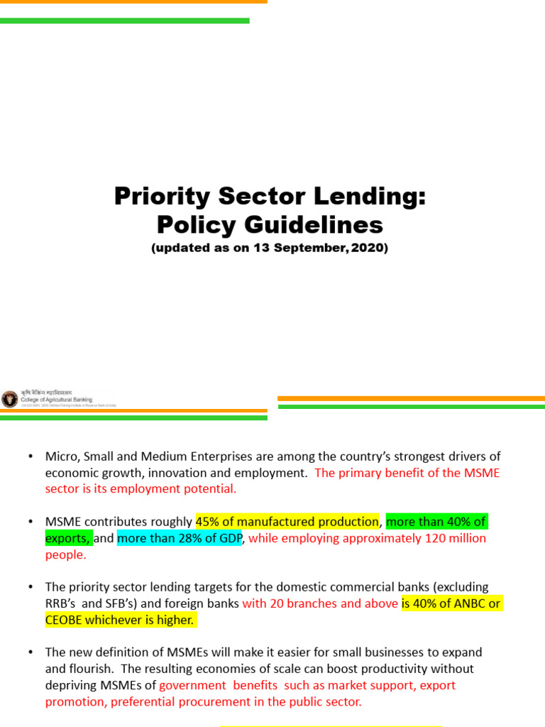 Understanding Priority Sector Lending for MSMEs | PDF | Small And ...